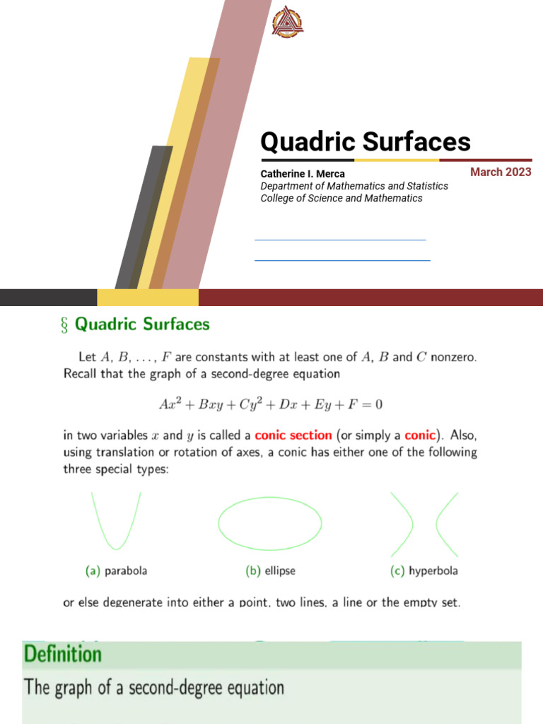 Lecture 10 Tp1 On Quadric Surfaces | PDF