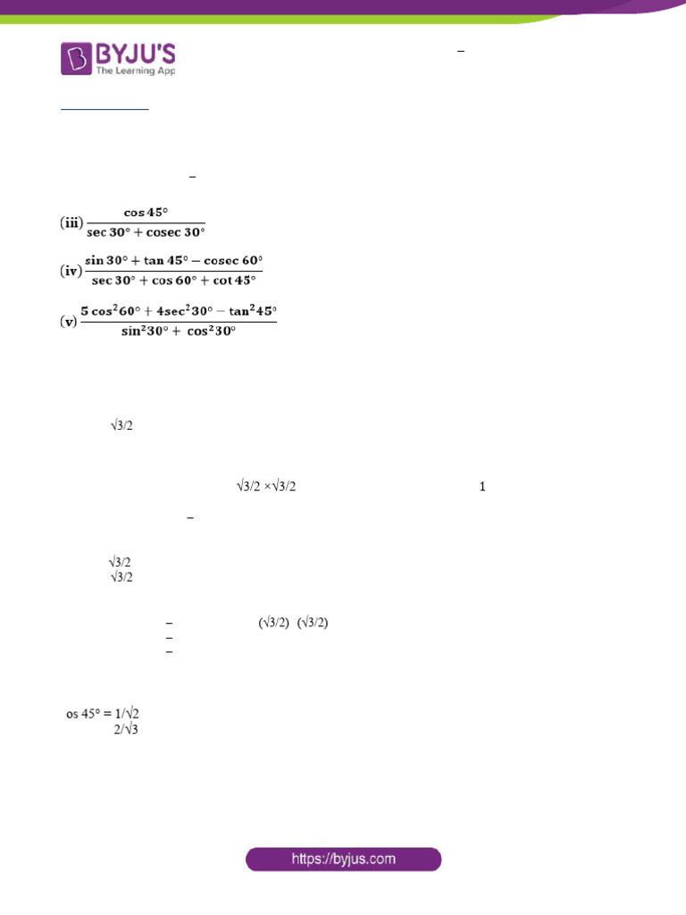 Class 10 Trigonometry Solutions | PDF | Trigonometry | Trigonometric Functions