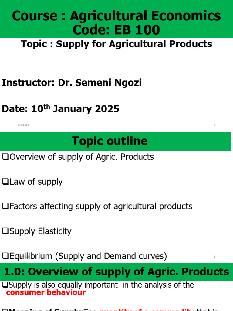 Topic 3 - Supply of Agricultural Products - FINAL | PDF | Supply ...