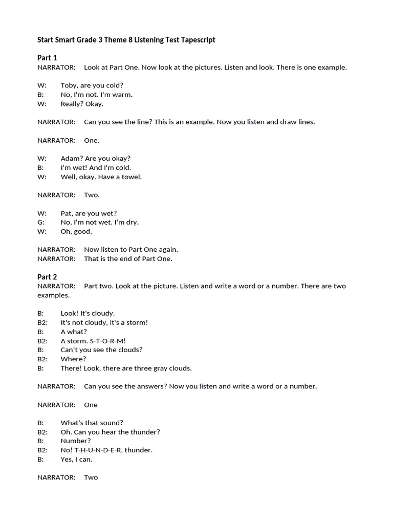 Grade 3 Listening Test Tapescript | PDF