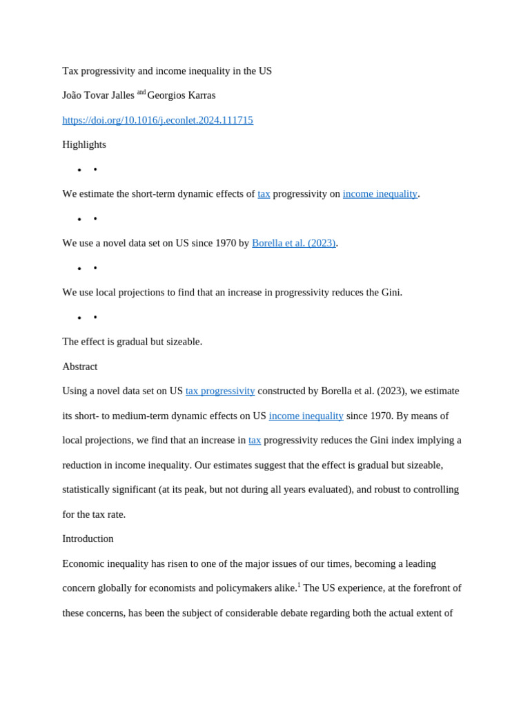 Tax Progressivity and Income Inequality in The US | PDF | Progressive ...