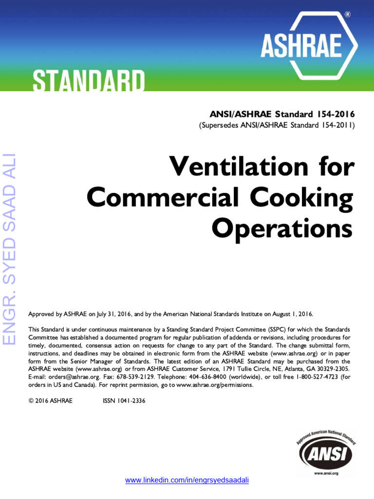 ANSI ASHRAE Standard (Kitchen Ventilation) | PDF | Ventilation ...