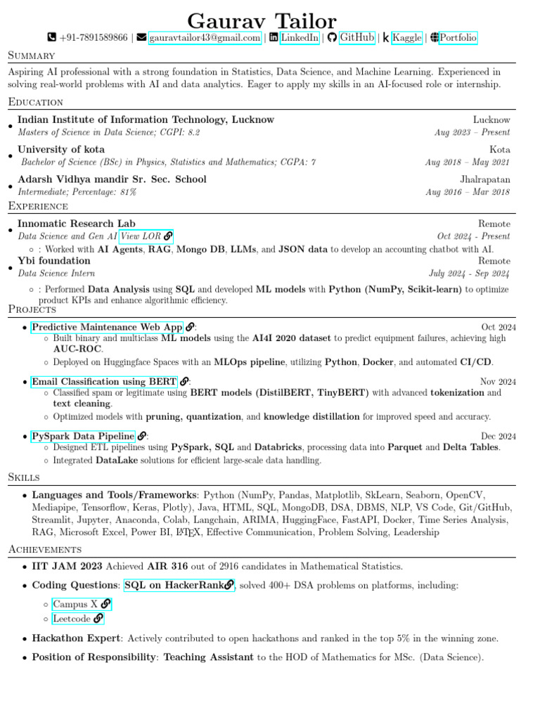 Gaurav Resume Data Science | PDF | Data Science | Artificial Intelligence