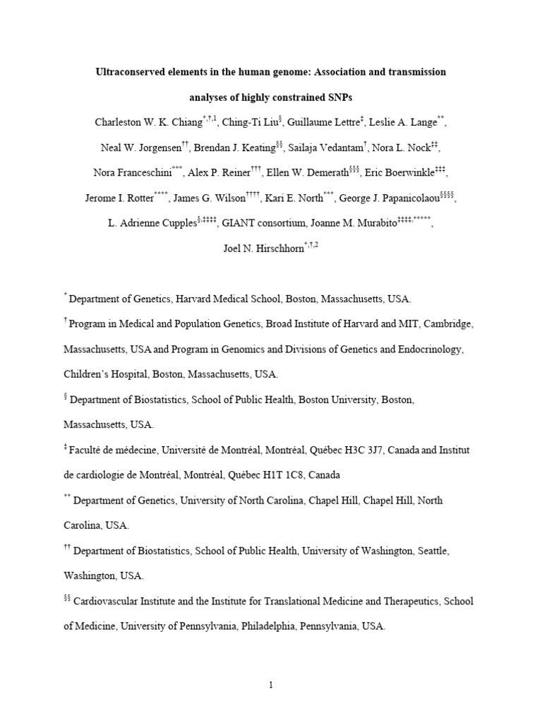 Ultraconserved Elements in The Human Genome Association and Transmission20062012 | PDF | Single ...