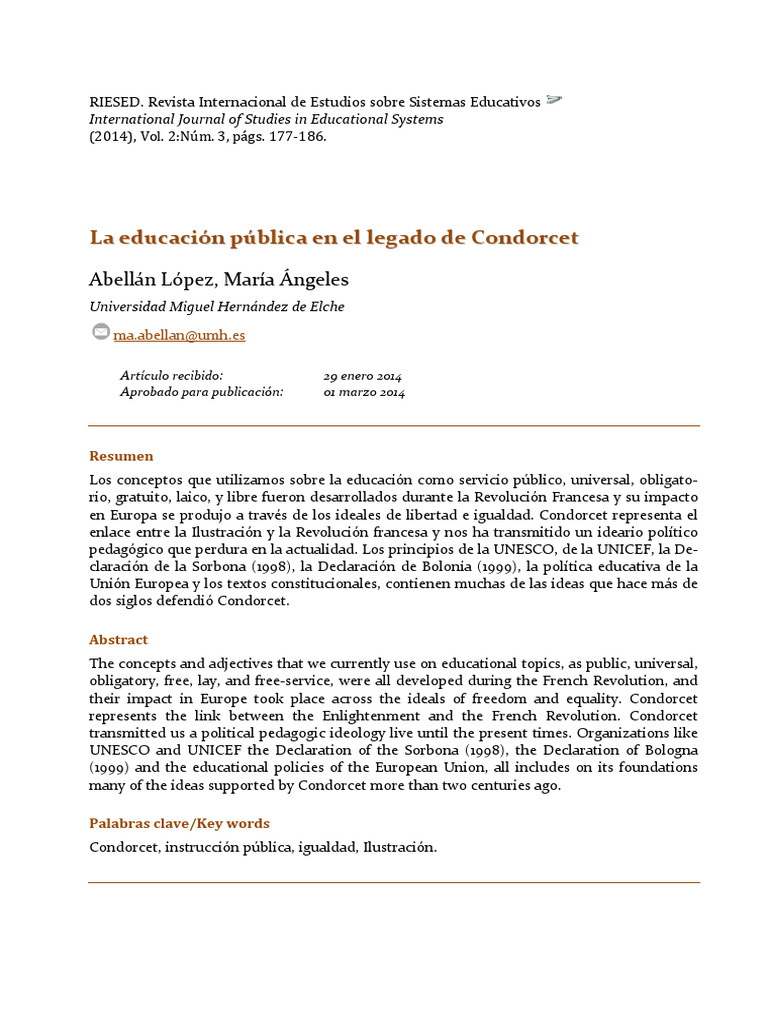 La Educación Pública en El Legado de Condorcet | PDF | Igualitarismo | Libertad