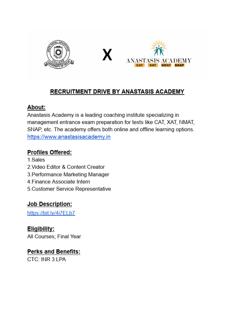 RECRUITMENT DRIVE BY Anastasis Academy | PDF