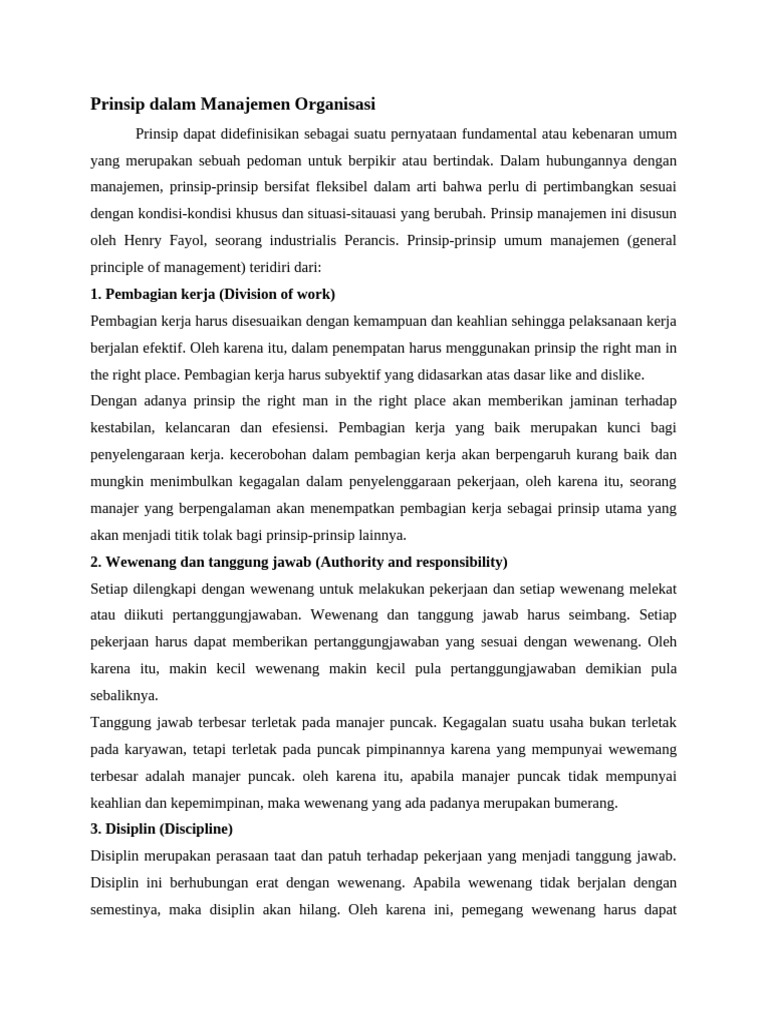 Prinsip Dalam Manajemen Organisasi | PDF