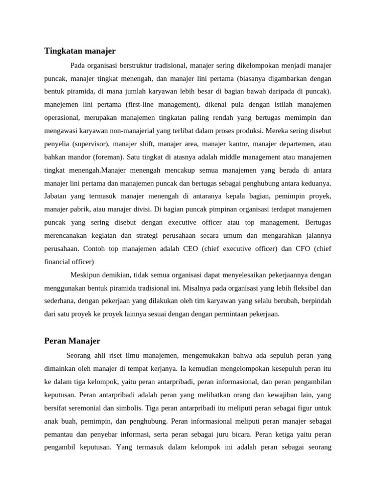 Tingkatan Dan Peran Manajer Dalam Manajemen | PDF