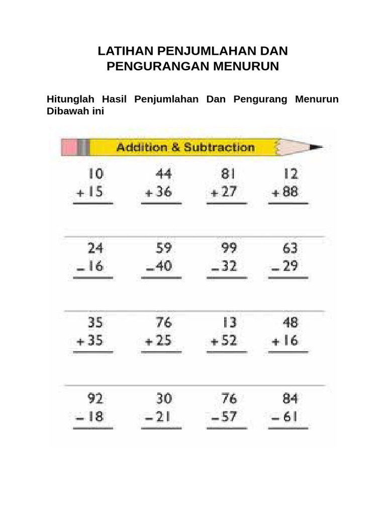 Latihan Penjumlahan dan Pengurangan Menurun | PDF