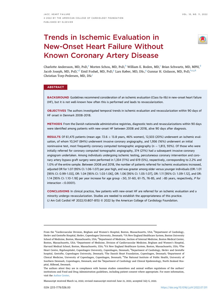 Trends in Ischemic Evaluation in New Onset Heart Failure Wi - 2022 ...