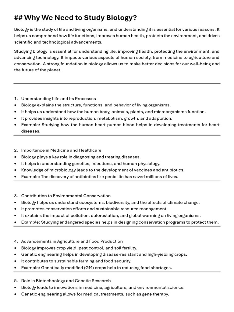 Importance of Studying Biology | PDF | Biotechnology | Genetic Engineering