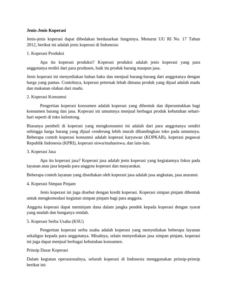 Jenis-Jenis Koperasi | PDF