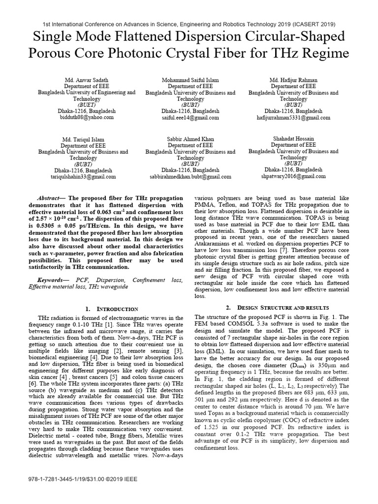 Single Mode Flattened Dispersion Circular-Shaped Porous Core Photonic Crystal Fiber For THZ ...