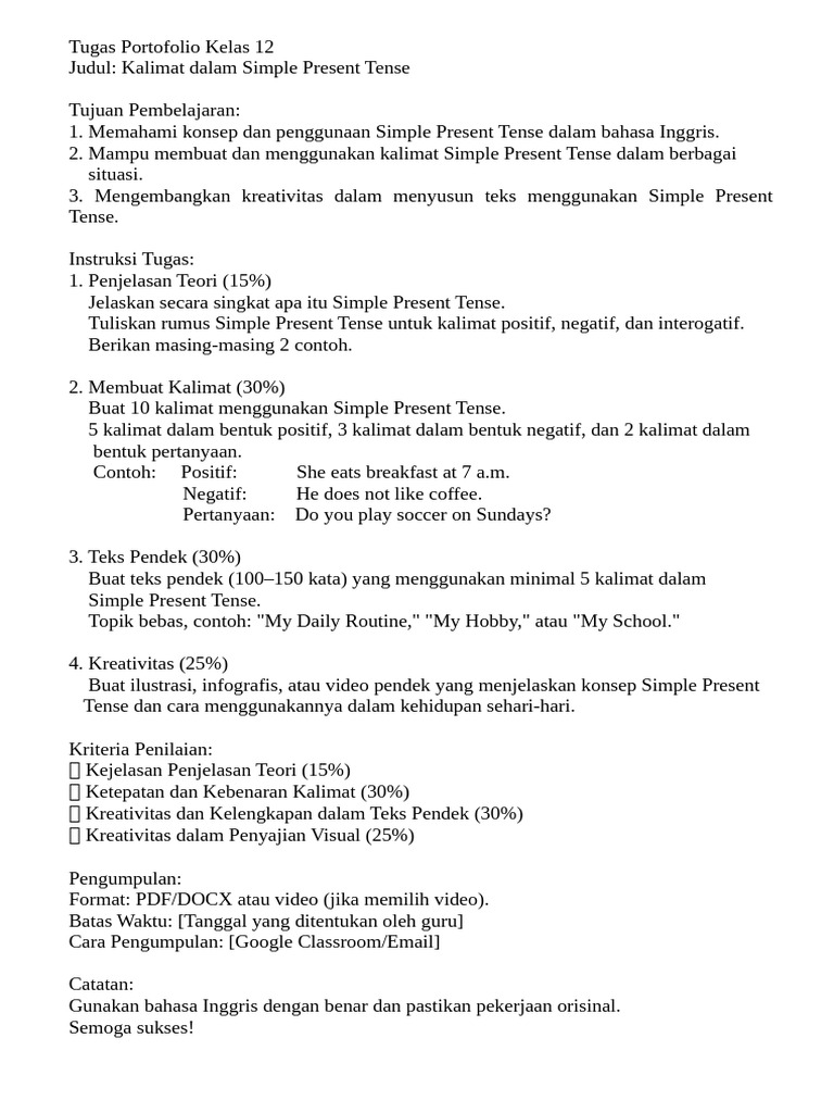 Tugas Portofolio Kelas 12 Simple Present Tense | PDF