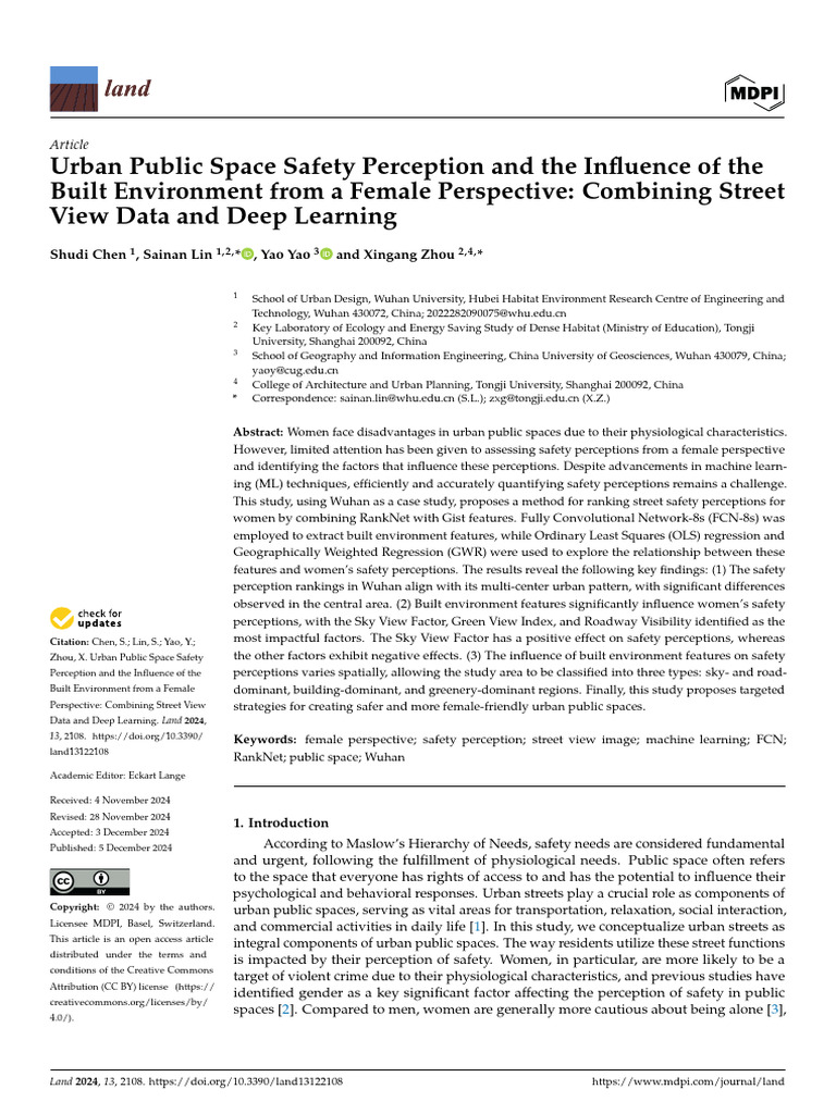 Urban Public Space Safety Perception And The Influ Pdf Image Segmentation Deep Learning