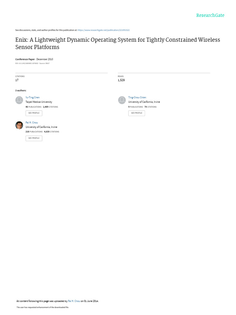 Enix A Lightweight Dynamic Operating System For Ti | PDF | Wireless ...