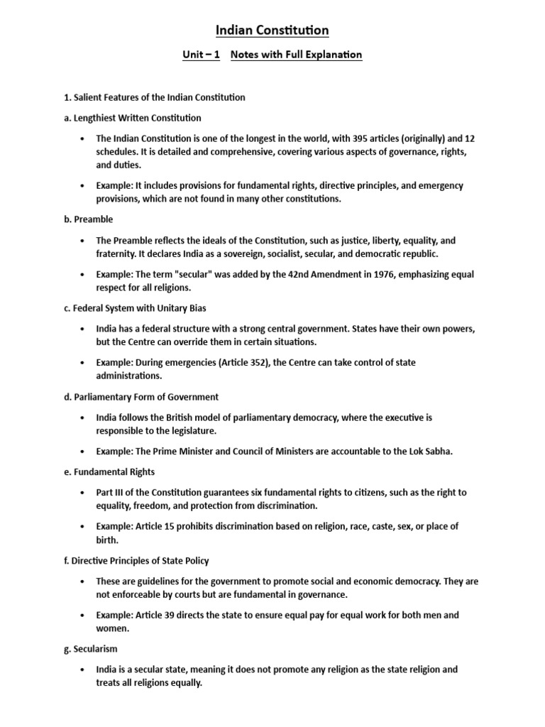 Key Features of the Indian Constitution | PDF | Government | Political ...