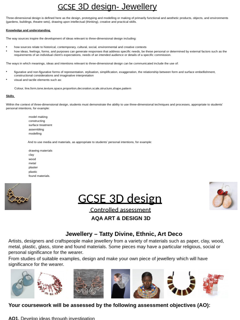 GCSE 3D Design: Jewellery Project Guide | PDF | Jewellery | Necklace