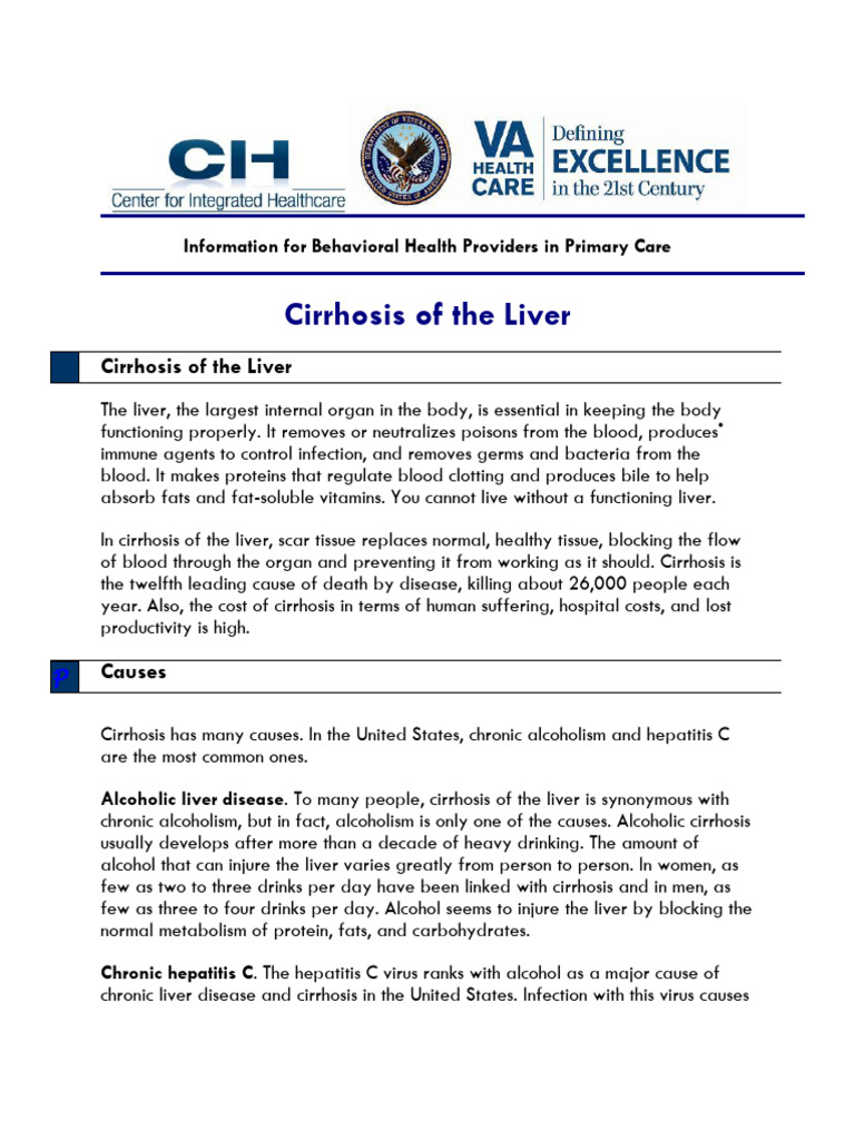 Cirrhosis Information Sheet For BHPs Version 3 | PDF | Cirrhosis ...