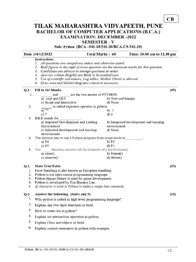 Python QP Dec 2022 Bca | PDF