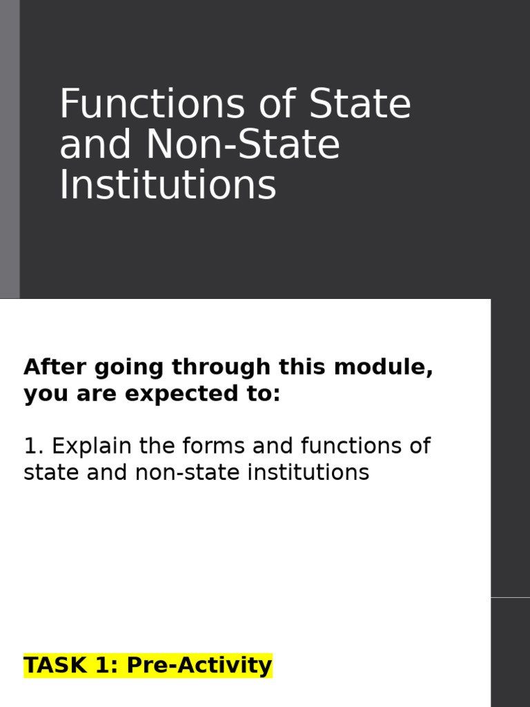 Q4W1 Functions of State and Non State Institutions | PDF | State (Polity) | U.S. State