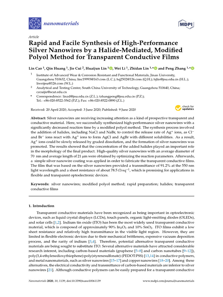 Nanomaterials 10 01139 v2 | PDF | Nanowire | Transmission Electron ...