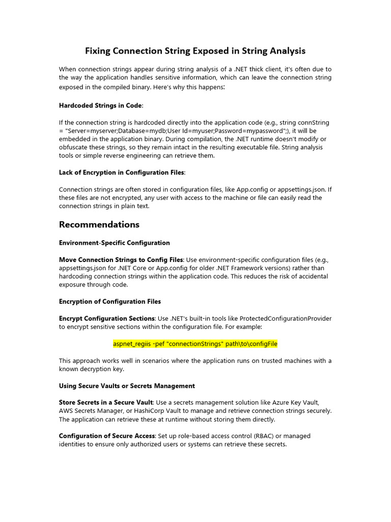 Fixing Connection String Exposed In String Analysi Pdf String 0275