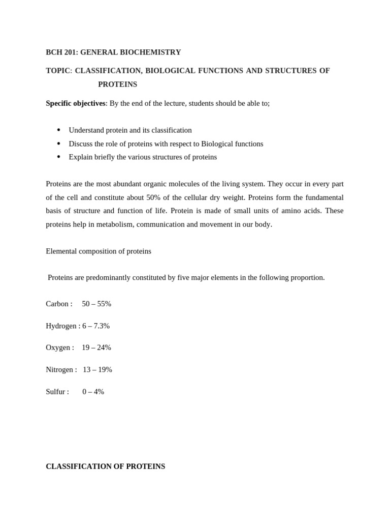 BCH 201 Protein Classification | PDF | Alpha Helix | Beta Sheet