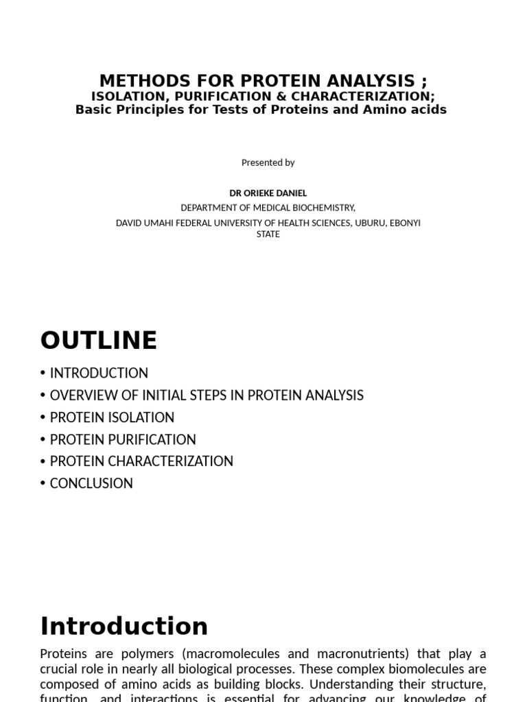 Bch 201(Bsc) General Biochemistry 1 Methods of Protein Analysis | PDF ...