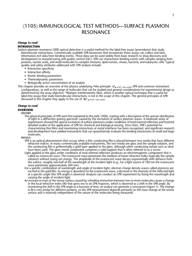 1105 Immunological Test Methods-Surface Plasmon Resonance | PDF ...