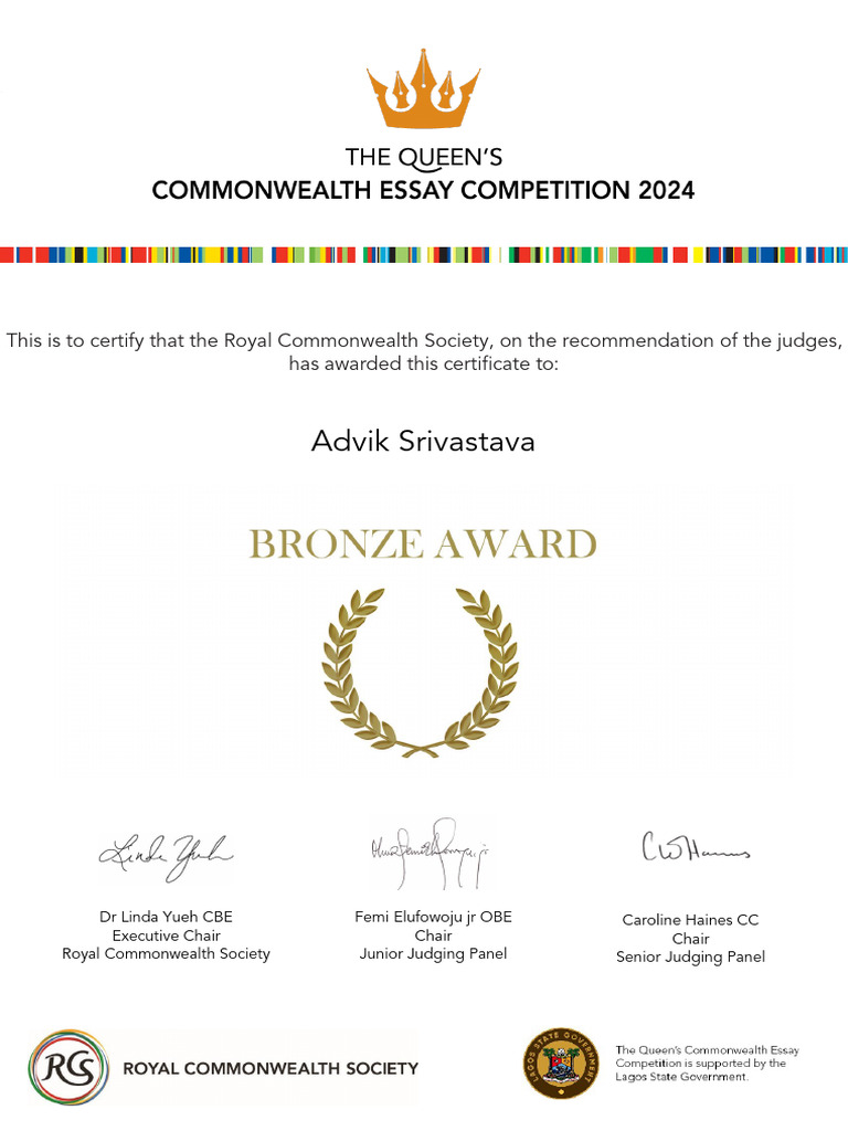 Royal Commonwealth Society Certificate Award | PDF