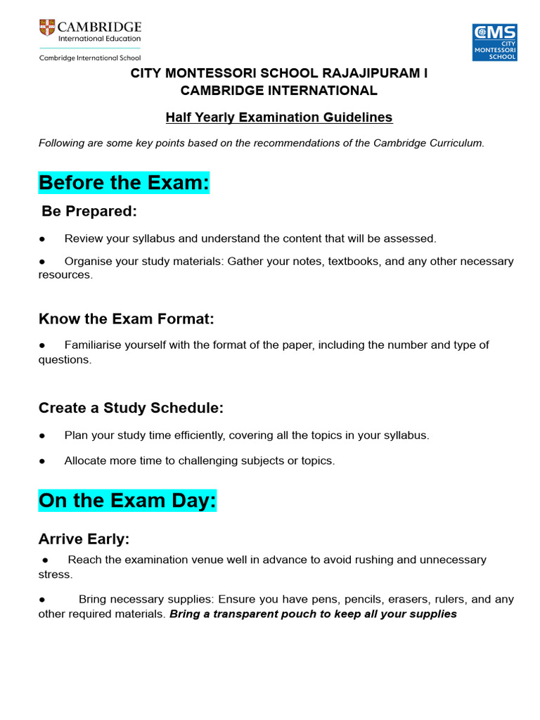 Guidelines for Cambridge Learners for Summative Assessments (1) | PDF ...