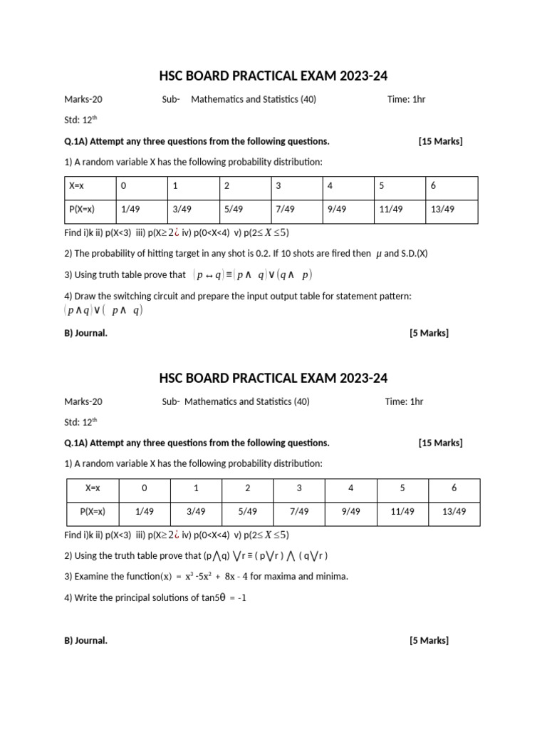 HSC Practical Exam Marks Distribution | PDF