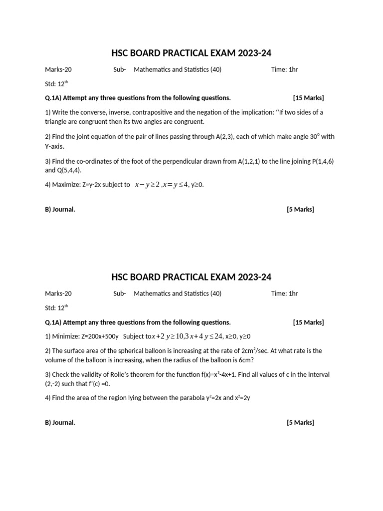 HSC Board Practical Exam 2023-24: With Y-Axis | PDF