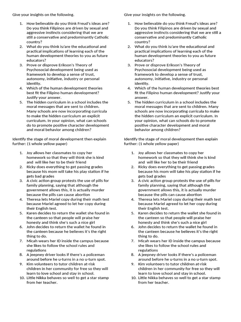 Theories And Moral Quiz Pdf Curriculum Behavioural Sciences