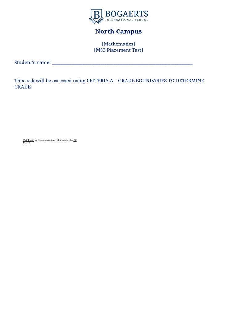 CRIT A HS1 Placement Test | PDF | Significant Figures | Mathematics