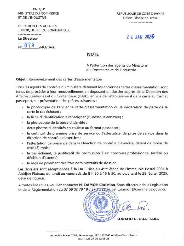 Note N°019 MCI - DAJC | PDF