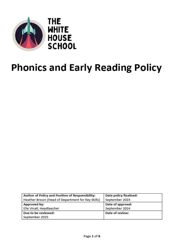 Phonics and Early Reading Policy 2024-25 | PDF | Phonics | Educational ...