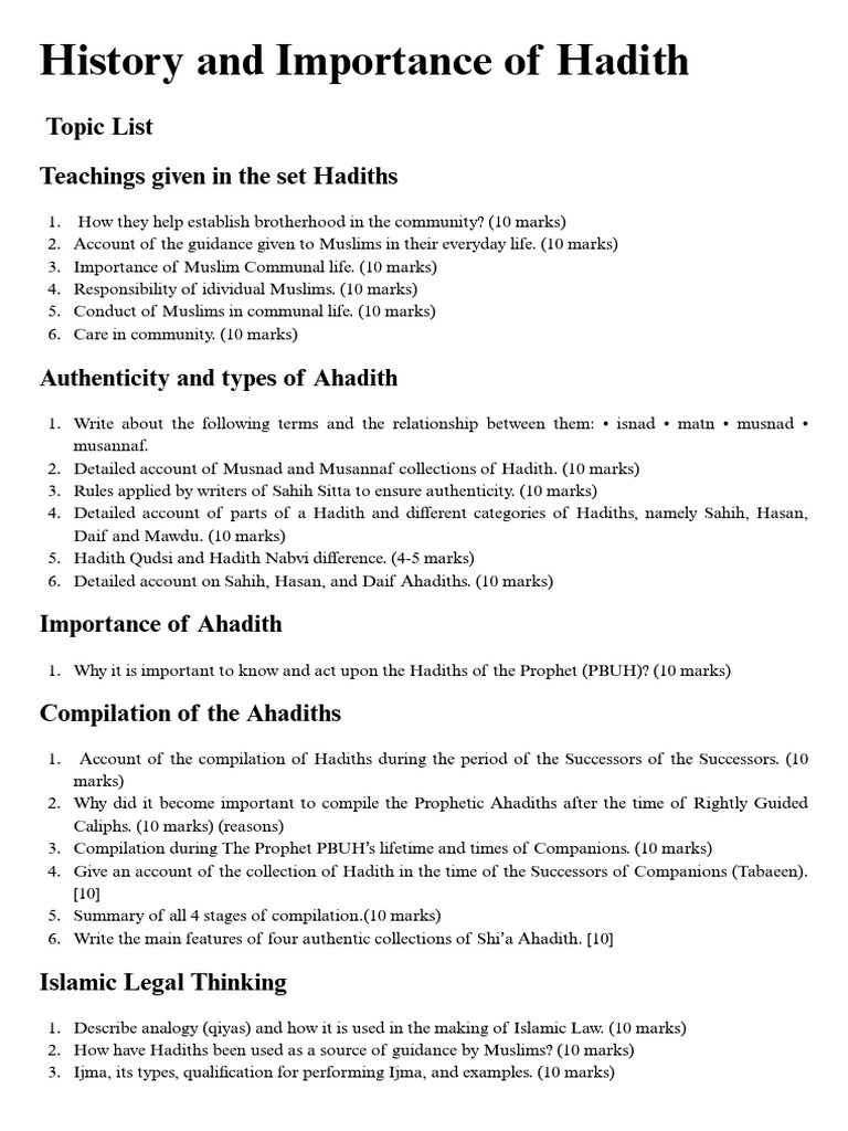 History and Importance of Hadith | PDF