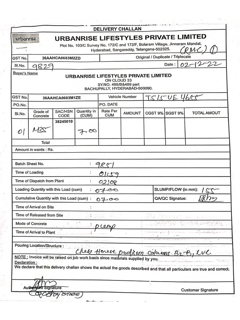 M35 - Concrete Invoices & Batch Slip | PDF