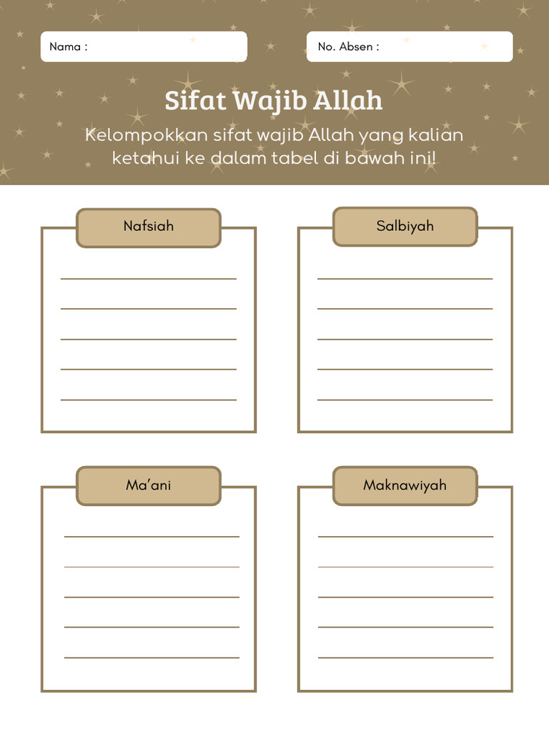 Lkpd Pengelompokan Sifat Wajib Allah | PDF