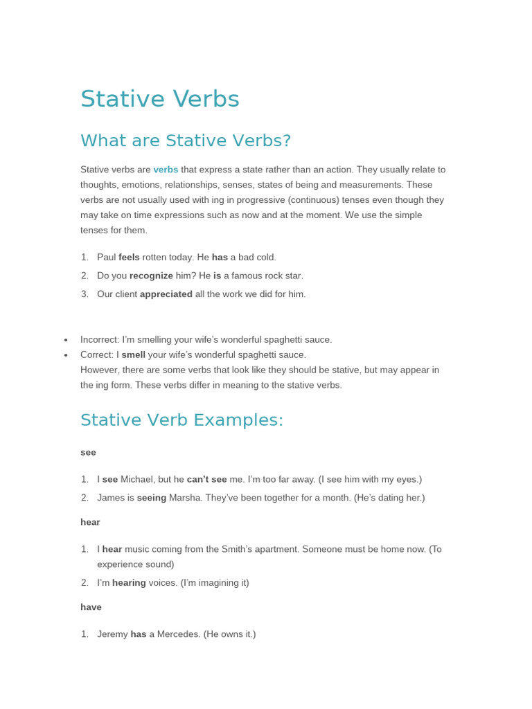 Stative Verbs | PDF | Verb | Linguistics
