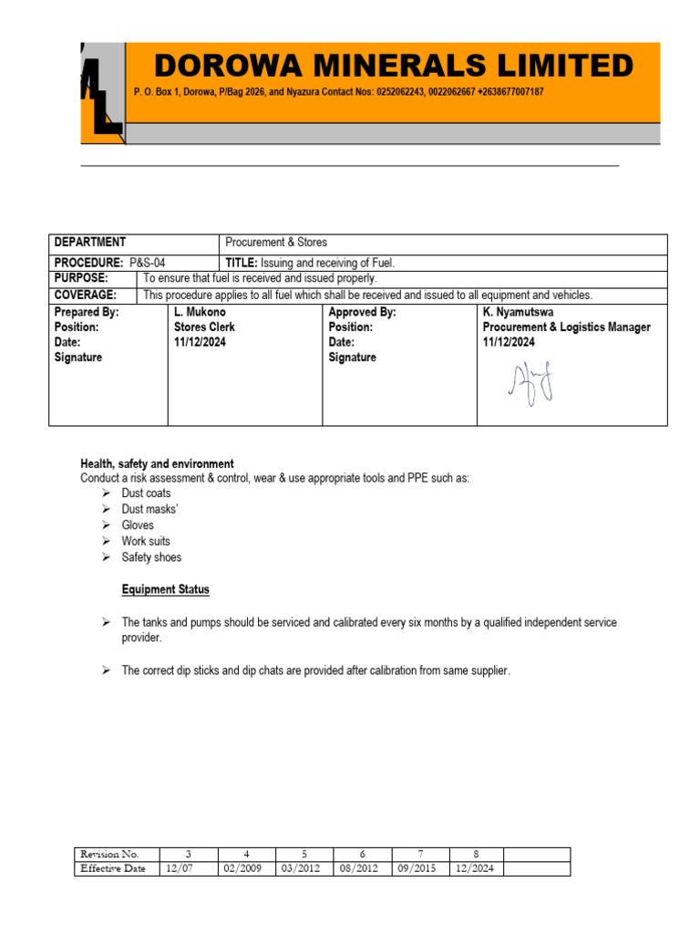 Fuel Issuing Procedure (003) | PDF | Personal Protective Equipment