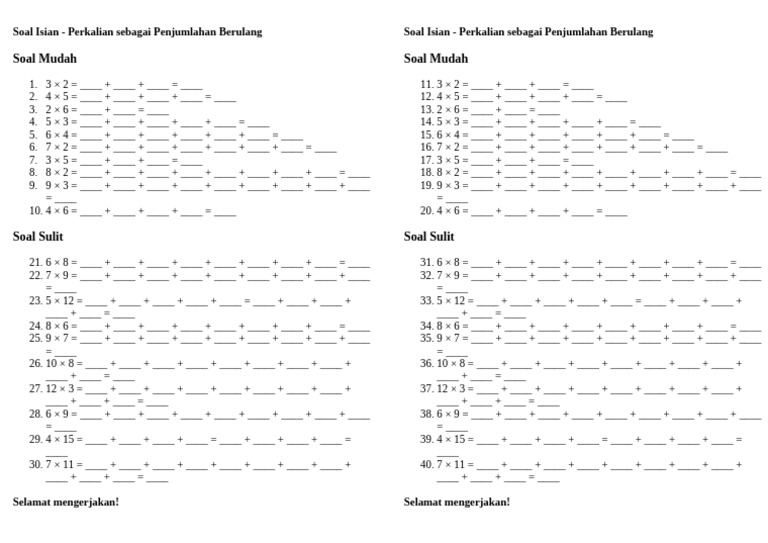 Soal Perkalian dan Penjumlahan Berulang | PDF
