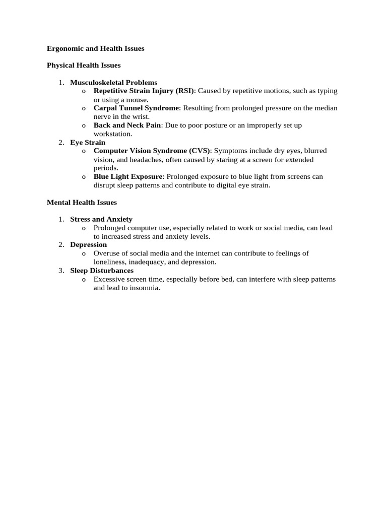 Ergonomic and Health Issues | PDF