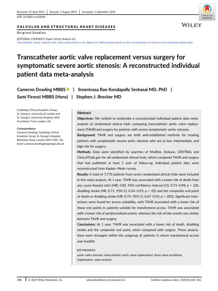 2020 TAVR SAVR Meta-Analysis | PDF | Percutaneous Coronary Intervention | Stroke