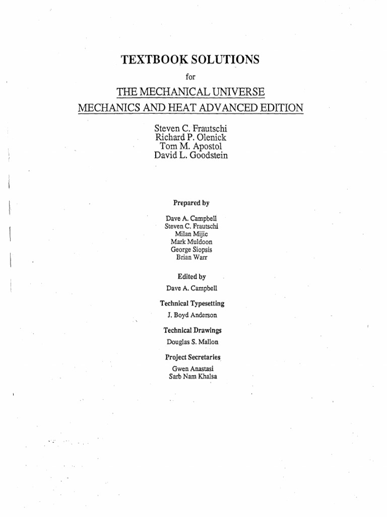Solutions For Exercises in The Mechanical Universe: Mechanics and Heat ...
