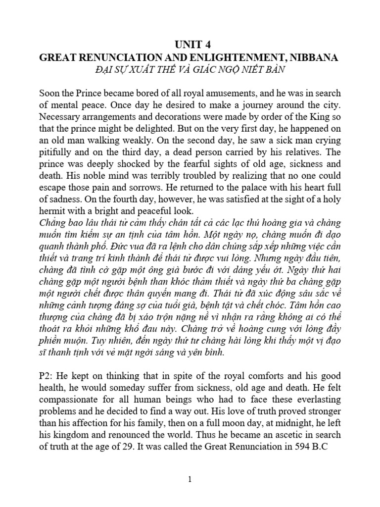 Unit 4 Great Renunciation and Enlightenment Nibbana | PDF