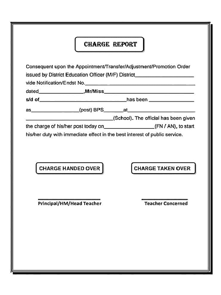 Teachers Relevant Documents Charge Report - Relieving Chit - Clearance ...