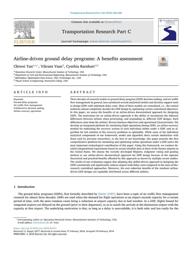 Airline Driven Ground Delay Programs A B | PDF | Linear Programming ...